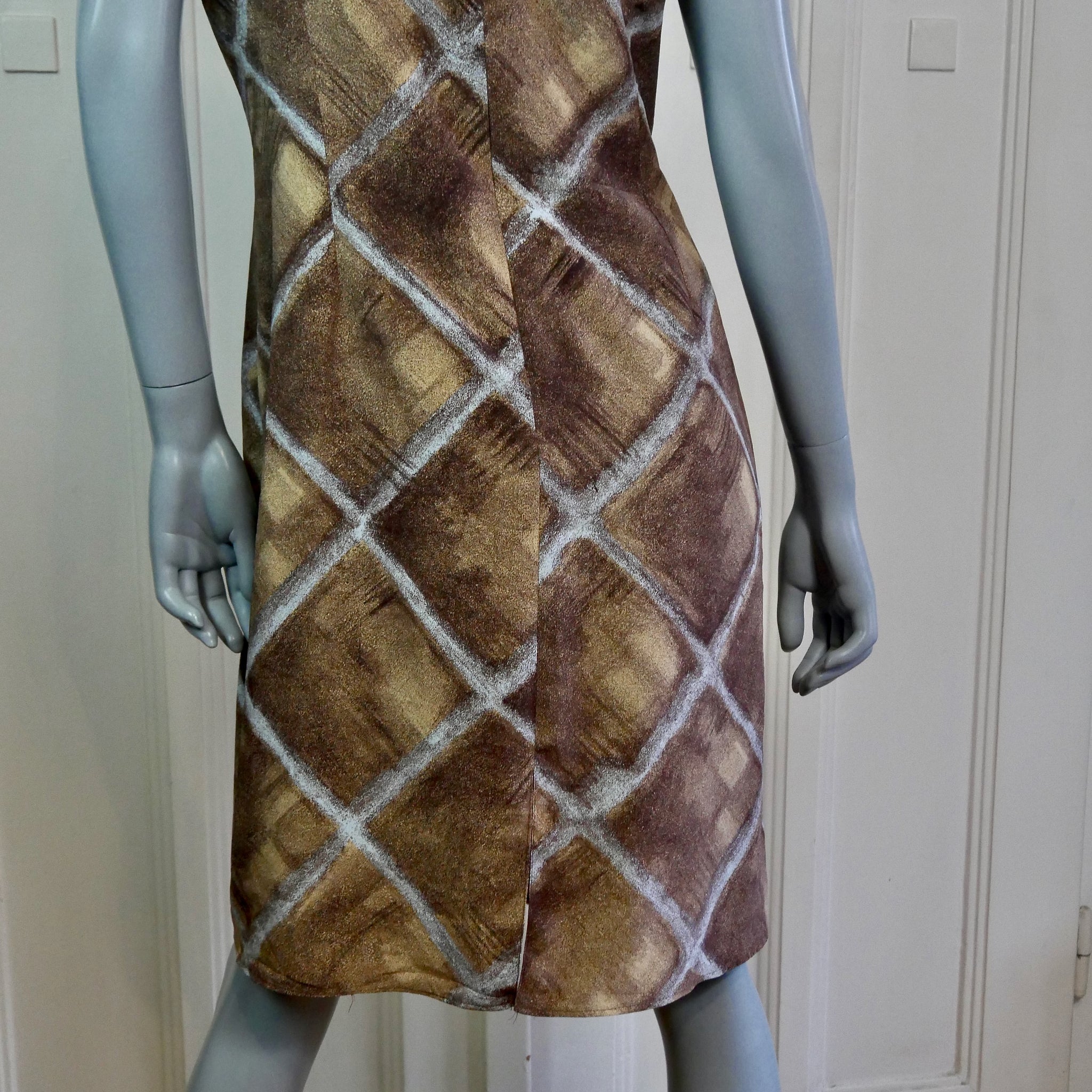 Sleeveless Dress | Brown Beige Silver | Extra Large – Leo Gabor Vintage